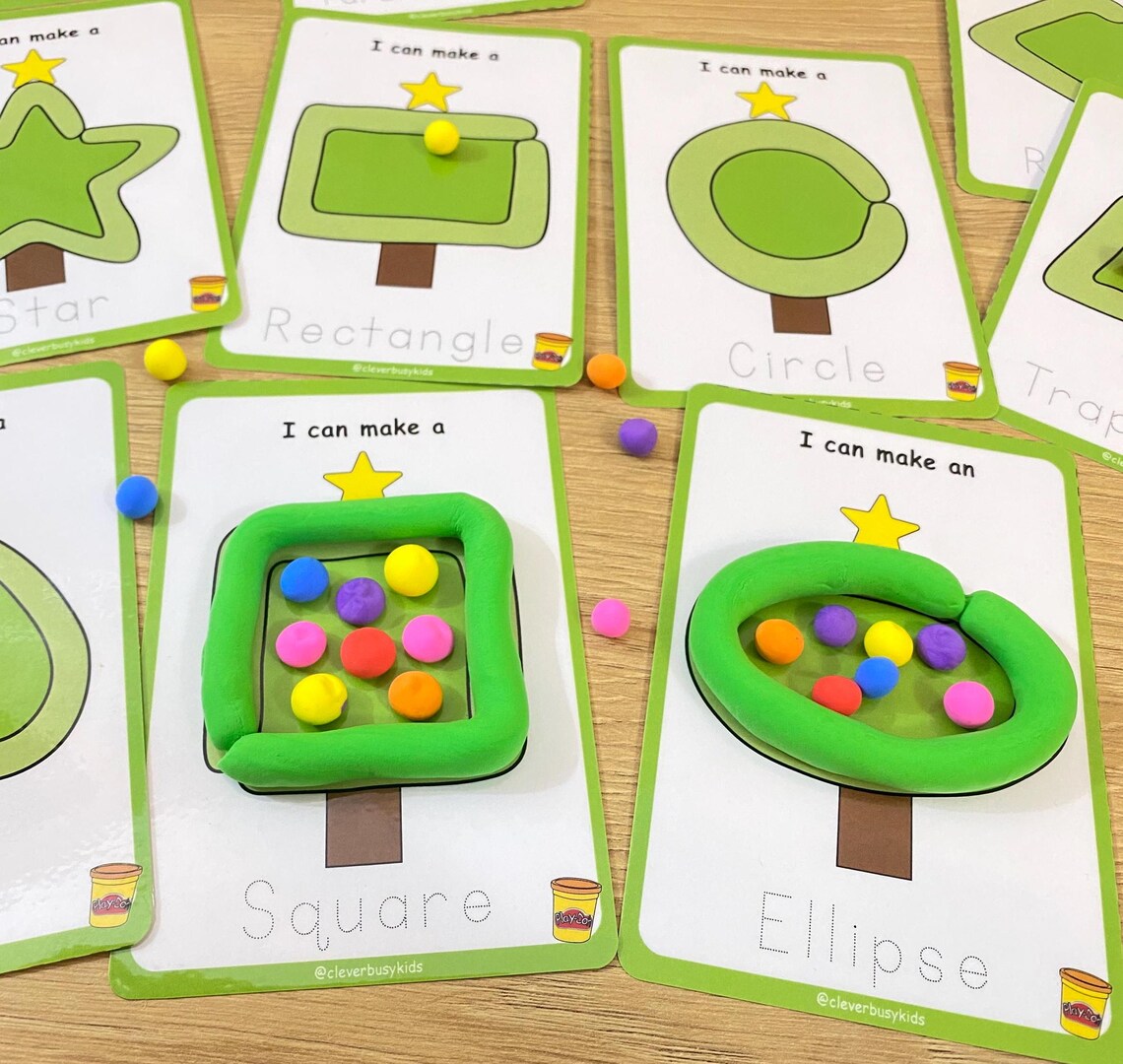 Christmas Tree Shapes Play Dough Mats, Printable Play Doh, Toddler ...