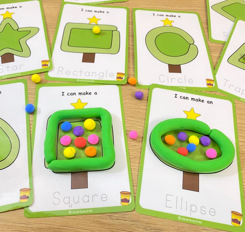 Christmas Tree Shapes Play Dough Mats, Printable Play Doh, Toddler ...