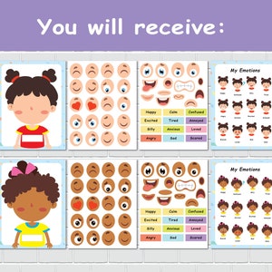Girls Emotions Activity, Kids Feelings Matching Game, Personalized Busy ...