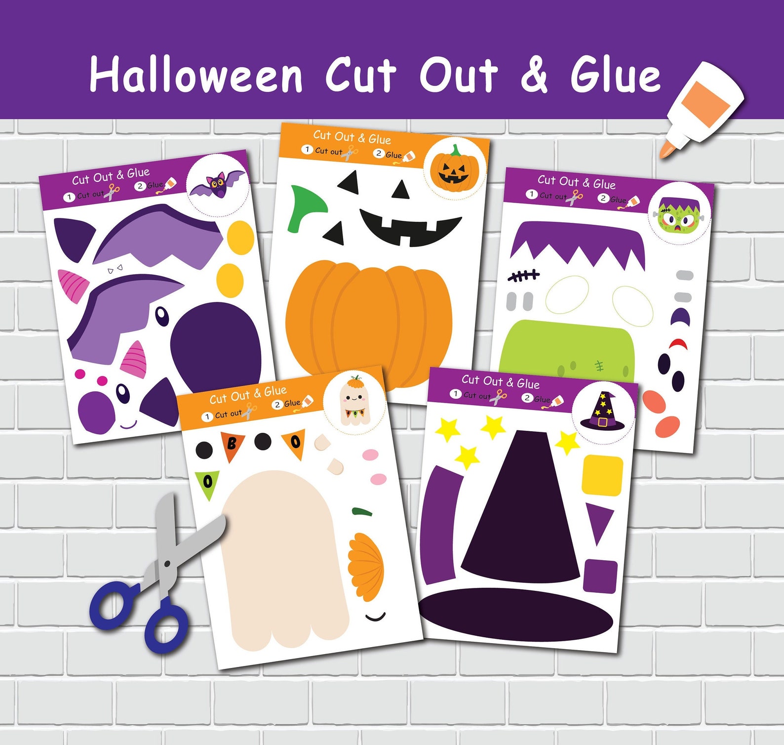 Halloween Cut Out and Glue Activity for Kids. Preschool Cutting ...