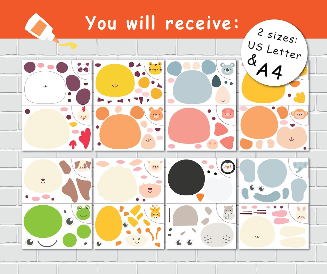 Cut Out and Glue Animals Crafts for Kids. Cut Out and Paste - Etsy