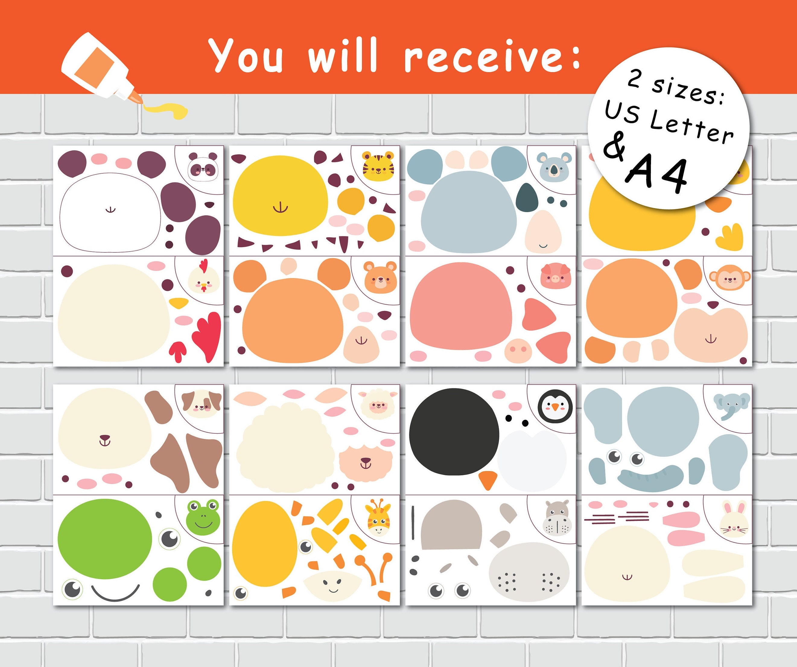 Cut Out and Glue Animals Crafts for Kids. Cut Out and Paste - Etsy