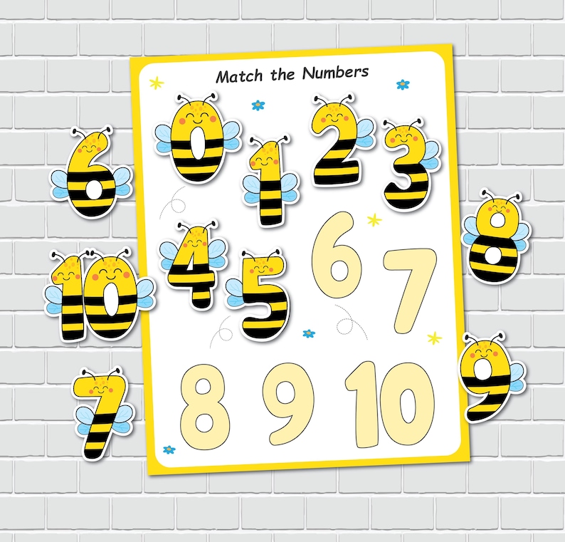 Bees Numbers Matching Activity, Toddler Busy Book, Learning Binder, Pre ...