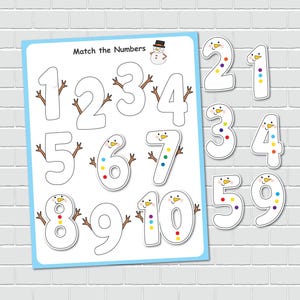 Snowman Numbers Matching Activity, Winter Busy Book Page, Toddler ...