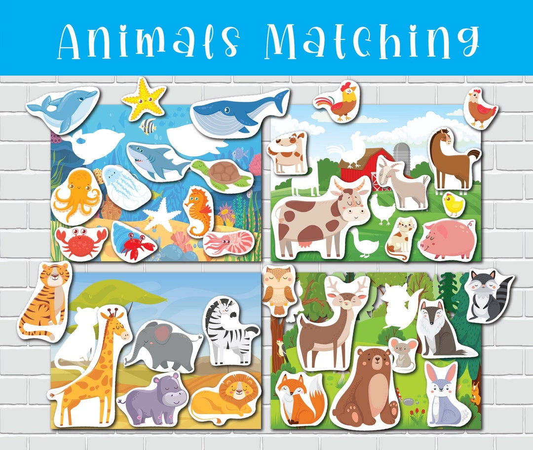 Animals Matching Activity Preschool Worksheets Toddler Busy Book Pages ...