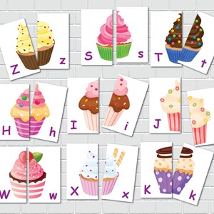 Cupcakes Alphabet Matching Cards, Toddler Matching Game, ABC Learning ...