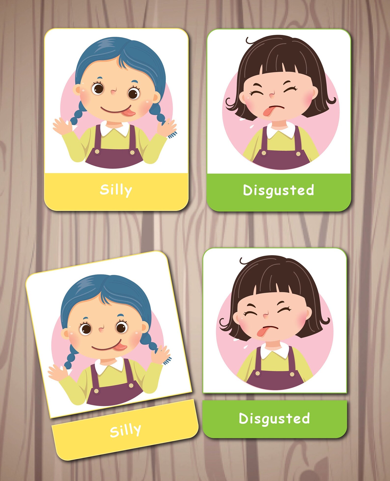 Emotion Flashcards Girls Feelings Flash Cards Montessori - Etsy