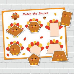 Turkey Shape Matching Activity, 2D Shapes, Thanksgiving Busy Book Page ...