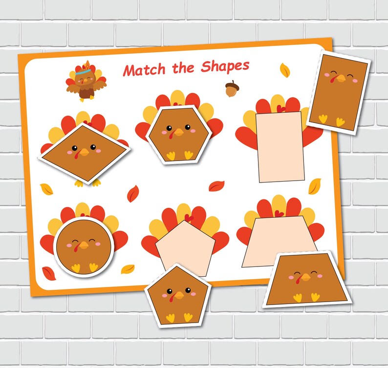 Turkey Shape Matching Activity, 2D Shapes, Thanksgiving Busy Book Page ...