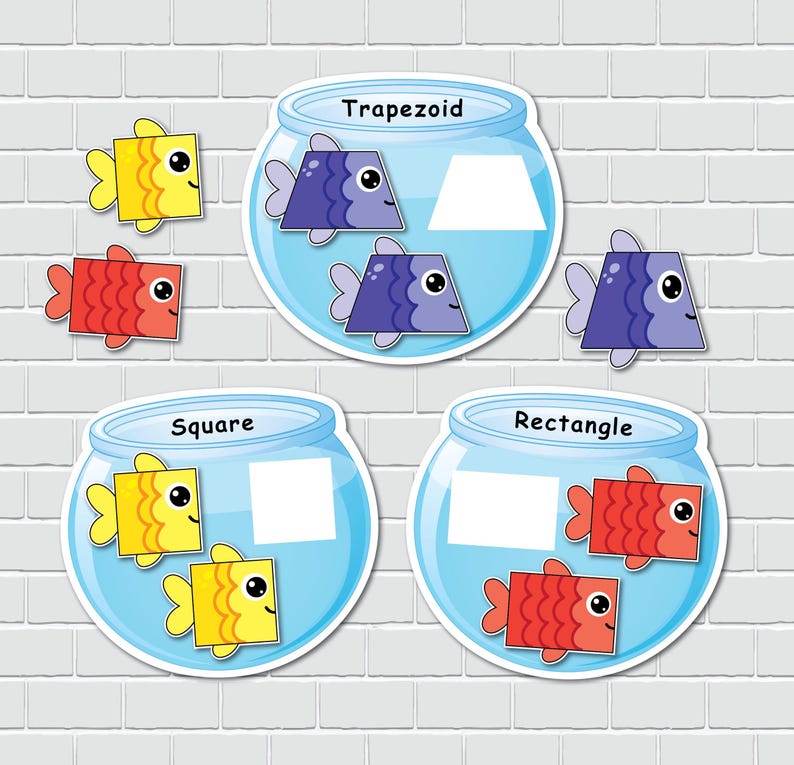 Fish Shapes and Fishbowl Sorting Mats, 2D Shapes Center, Busy Book Page ...