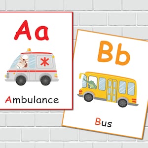 Alphabet Flashcards, Transportation Theme, ABC Printable Flash Cards ...