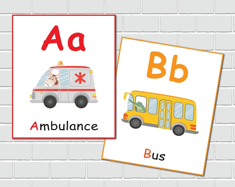 Alphabet Flashcards Transportation Theme ABC Printable Flash - Etsy