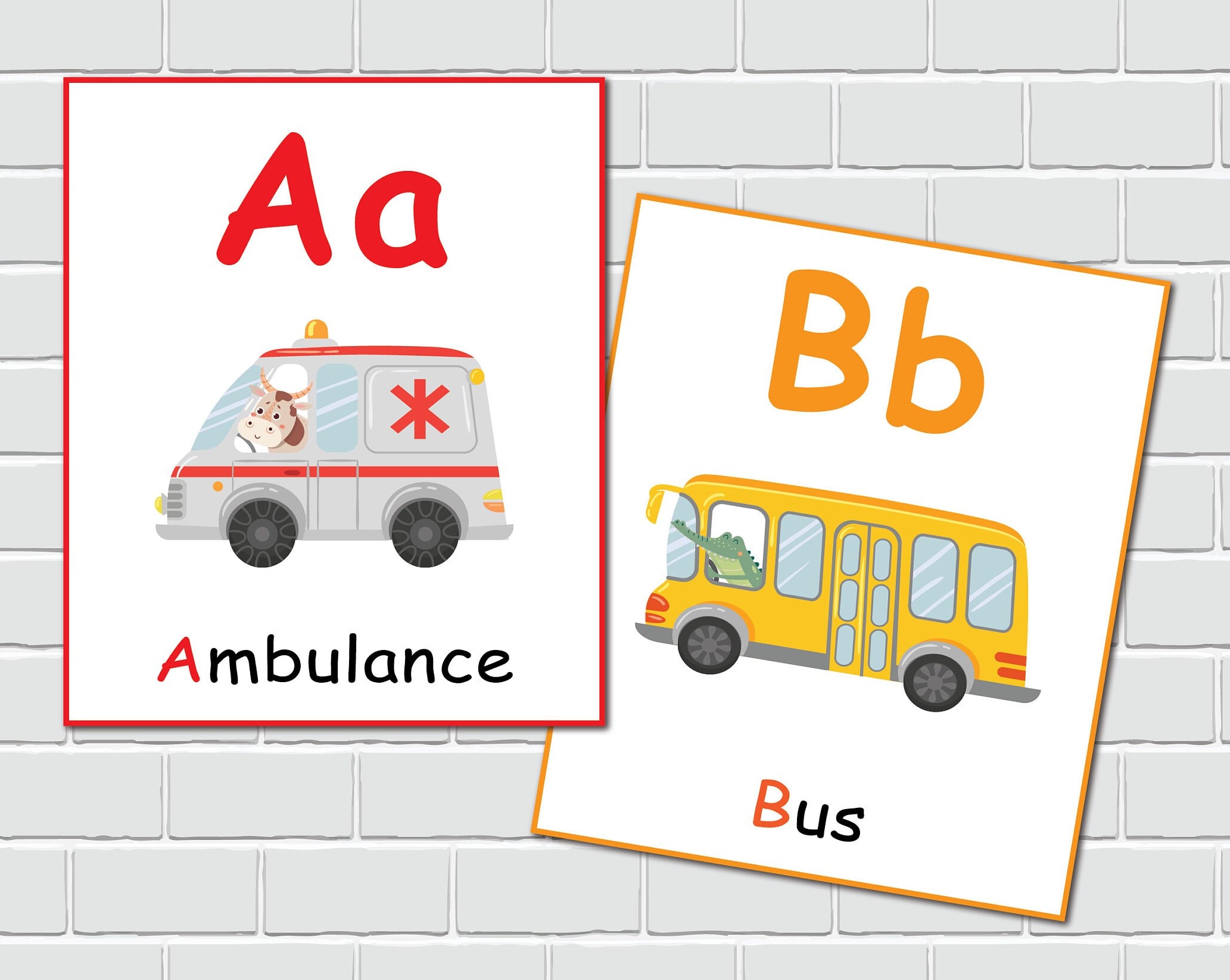 Alphabet Flashcards Transportation Theme ABC Printable Flash - Etsy