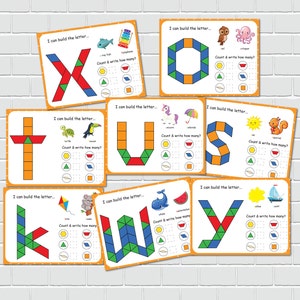 Alphabet Pattern Blocks Activity, STEM Challenge Cards for Preschool ...