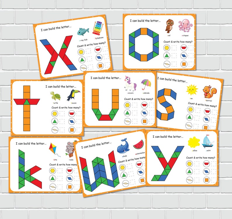 Alphabet Pattern Blocks Activity, STEM Challenge Cards for Preschool ...