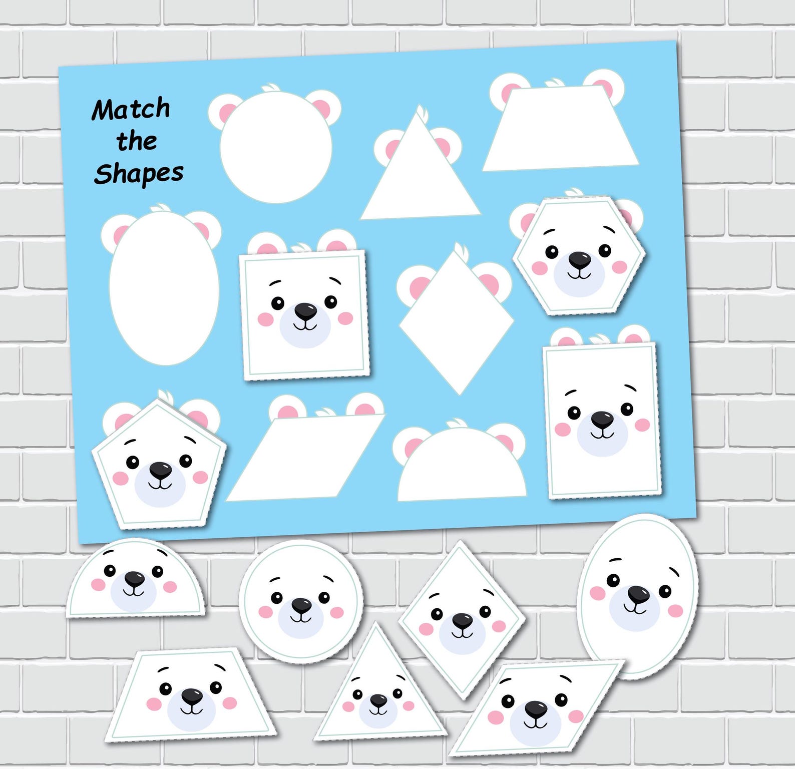 Polar Bear 2D Shapes Matching Activity, Winter Busy Book (digital ...