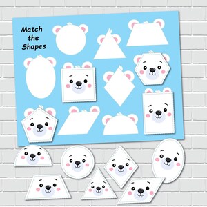 Polar Bear 2D Shapes Matching Activity, Winter Busy Book (digital ...