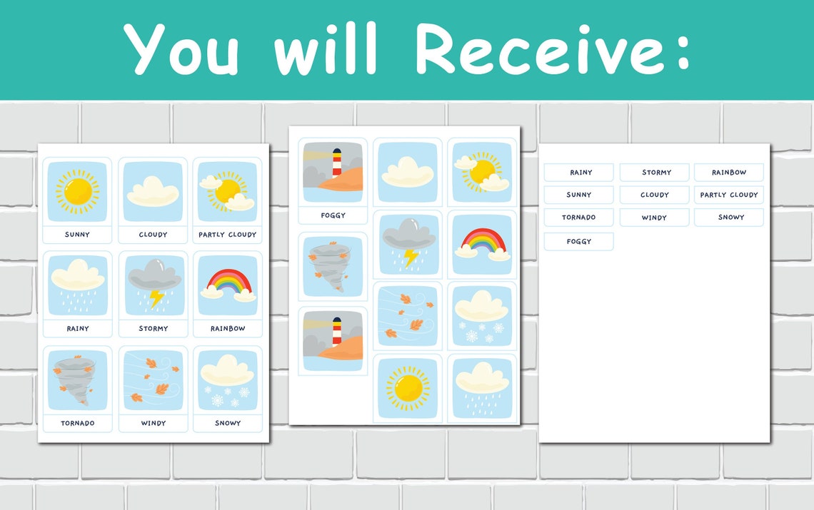 Weather Flash Cards Toddler Printable Activity Montessori - Etsy
