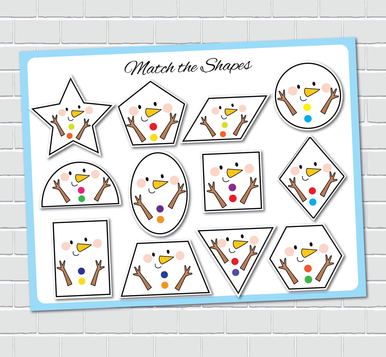Snowman 2D Shapes Matching Activity for Kids, Winter Busy Book, File ...