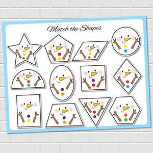 Snowman 2D Shapes Matching Activity for Kids, Winter Busy Book, File ...