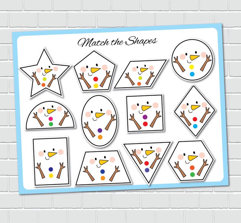 Snowman 2D Shapes Matching Activity for Kids, Winter Busy Book, File ...