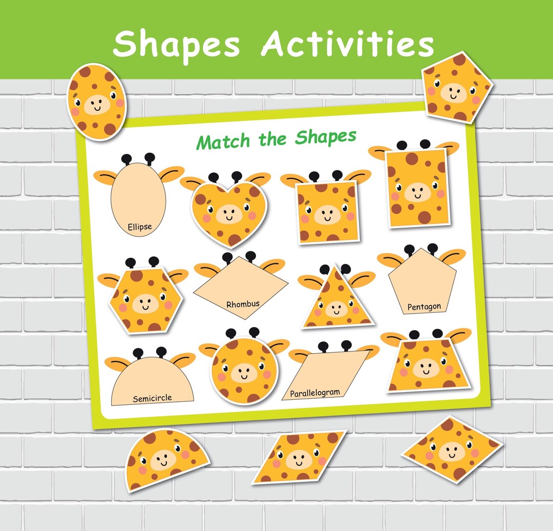 Giraffe Shape Matching Activity, 2D Shapes, Safari Busy Book Page - Etsy