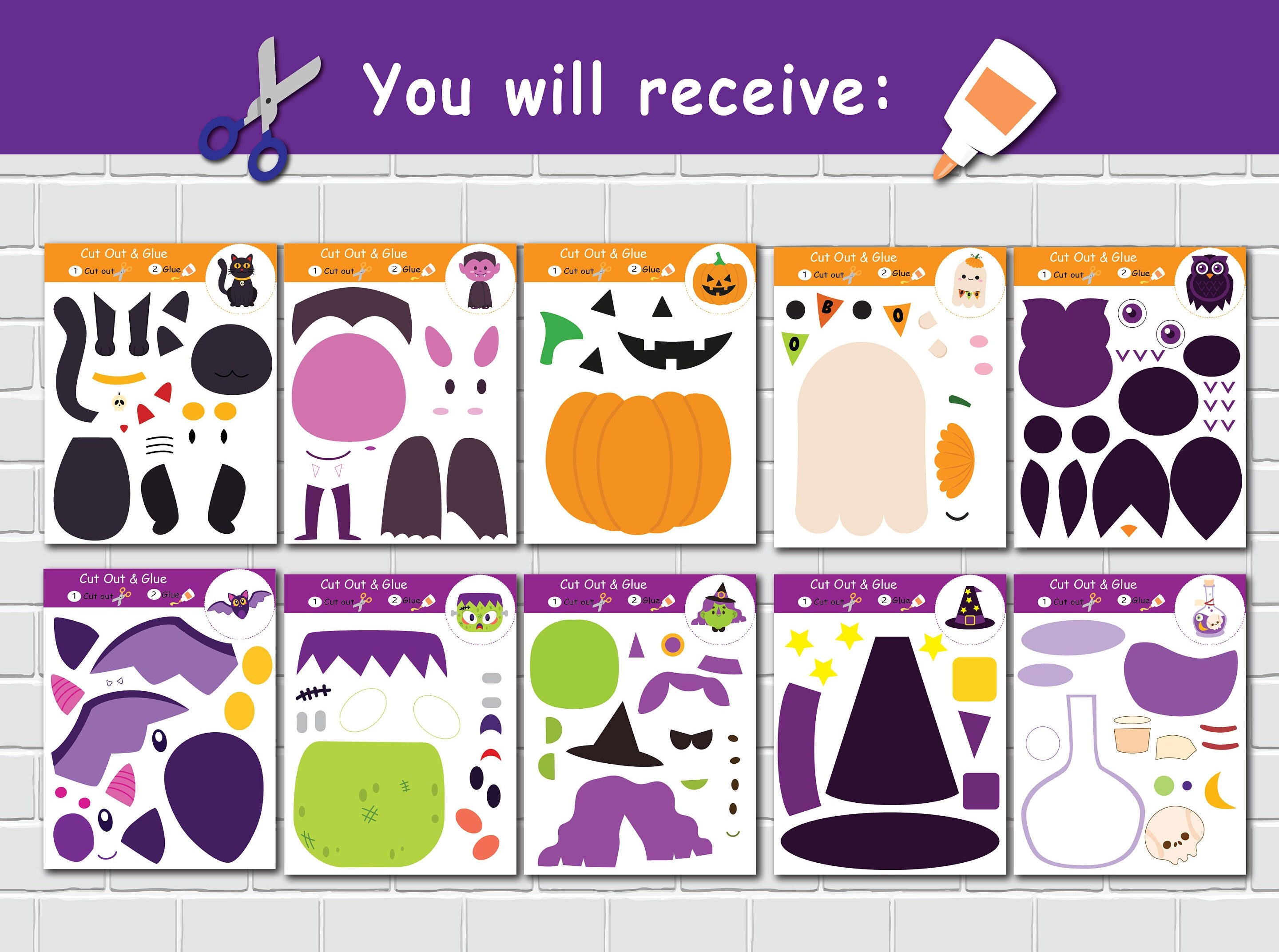 Halloween Cut Out and Glue Activity for Kids. Preschool - Etsy