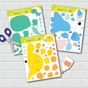 Dinosaurs Cut Out and Glue Activity for Kids. Preschool Cutting ...