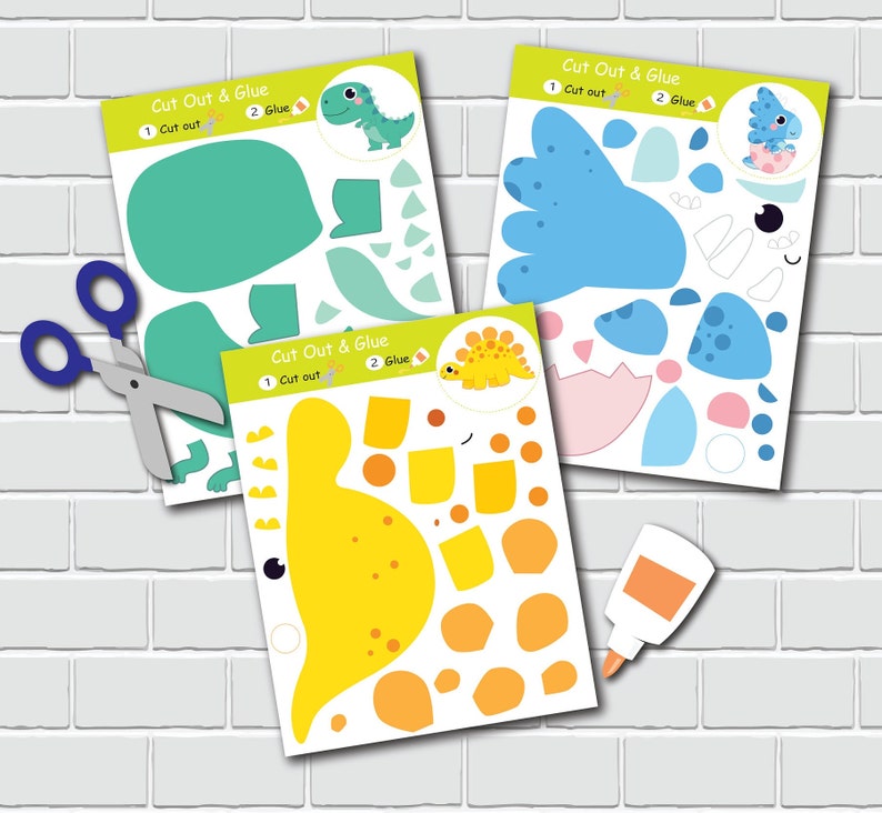 Dinosaurs Cut Out and Glue Activity for Kids. Preschool - Etsy