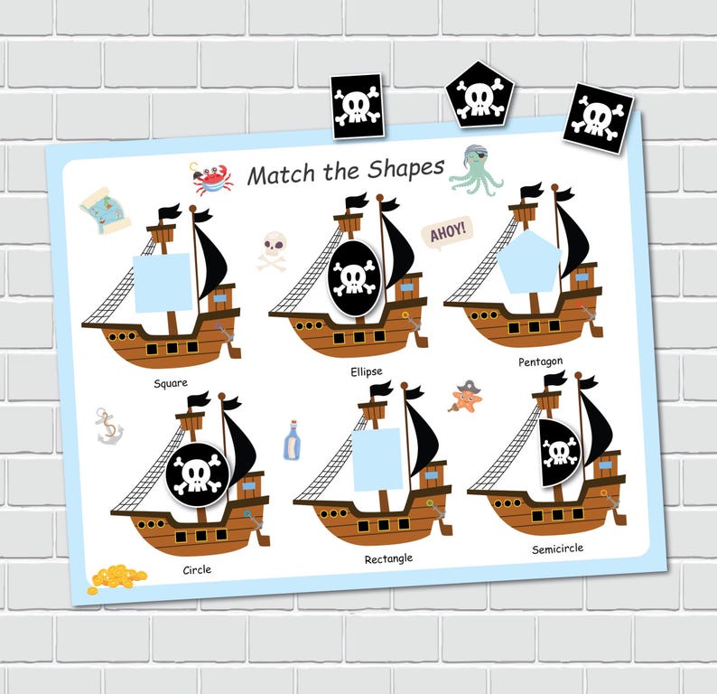 Pirate Ship Shapes Matching Activity, 2D Shapes, Pre-k Learning - Etsy