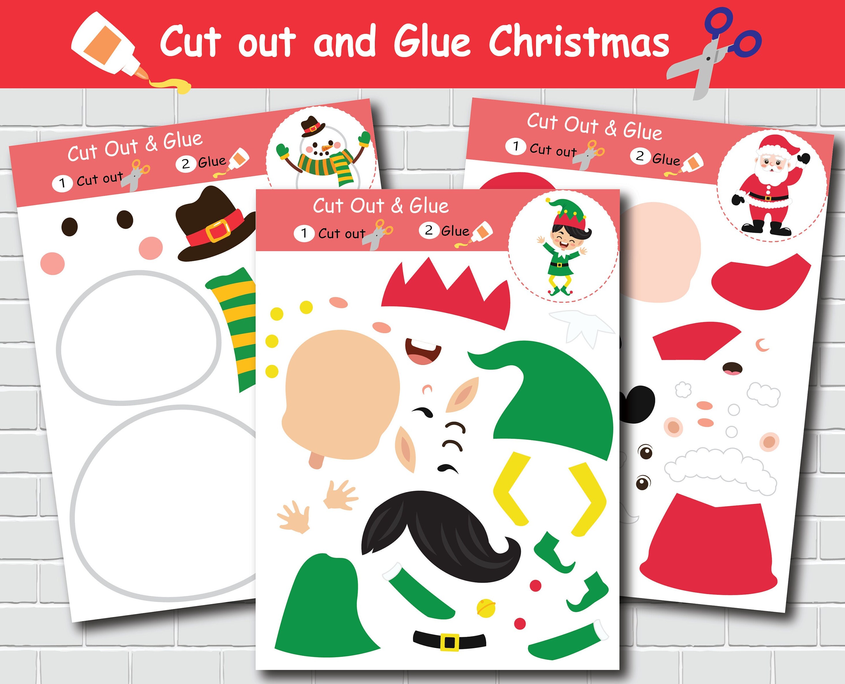 Christmas Cut Out and Glue, Holiday Paper Craft, Scissors Practice for ...