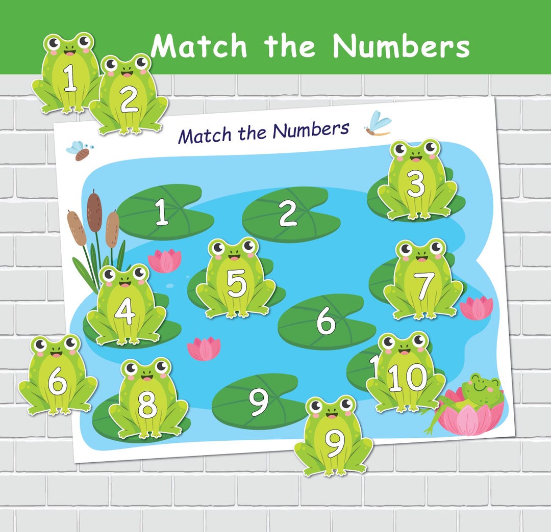Frog Pond Numbers Matching Activity, Toddler Busy Book Page, Learning ...