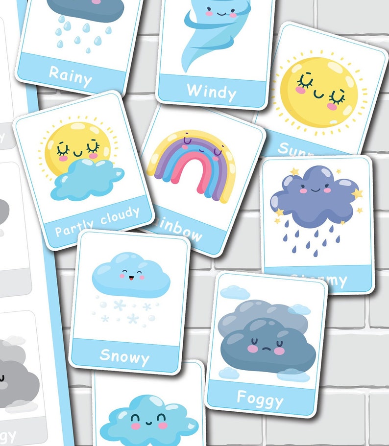 Weather Flashcards Toddler Weather Chart Preschool - Etsy