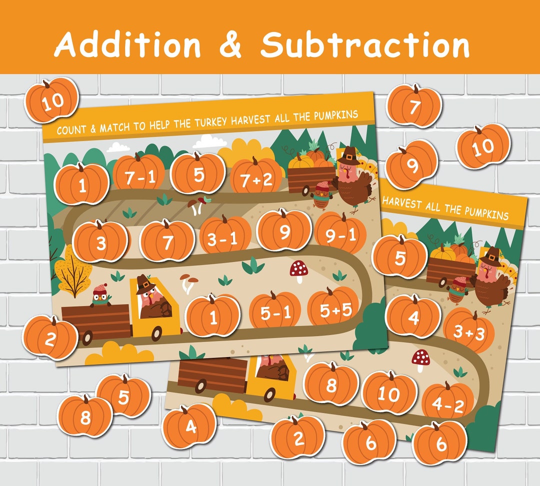 Addition and Subtraction Fall Activity, Preschool Math Activities ...