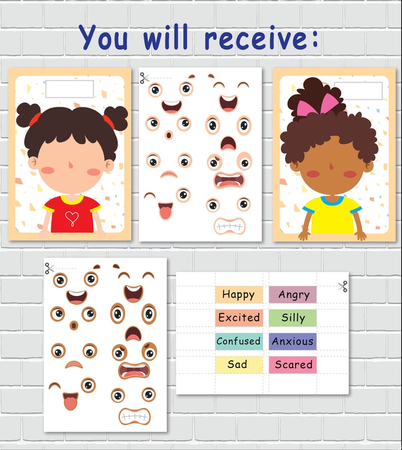 Girls Emotions Activity Kids Feelings Matching Game - Etsy