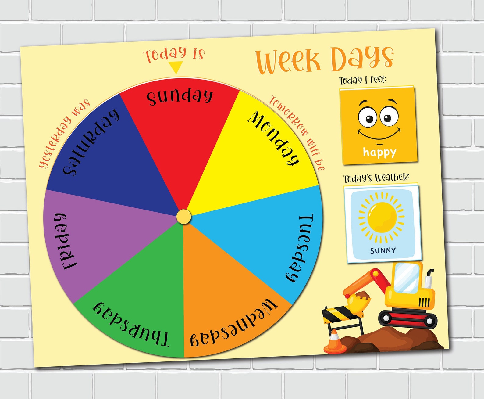 Kids Perpetual Calendar Construction Theme Wall Calendar - Etsy