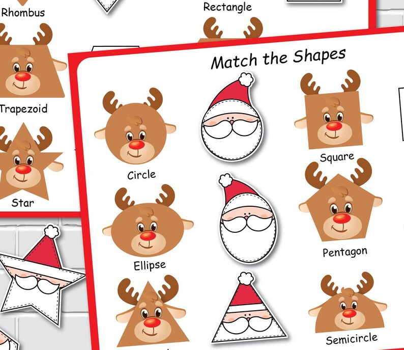 Santa Shapes Matching Activity, 2D Shapes, Christmas Busy Book Page ...