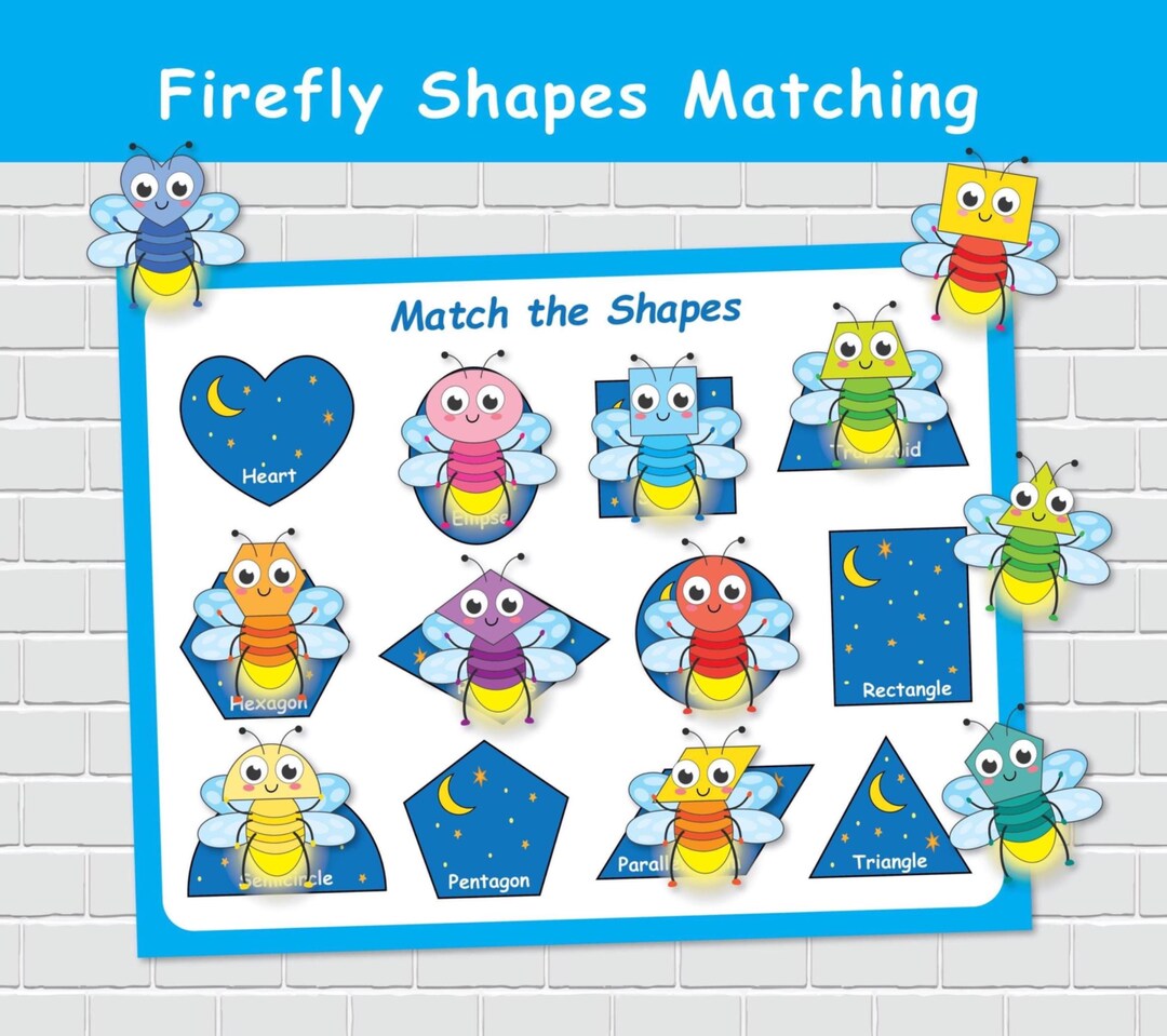 Fireflies Shapes Matching Activity, 2D Shapes Center, Summer Busy Book ...