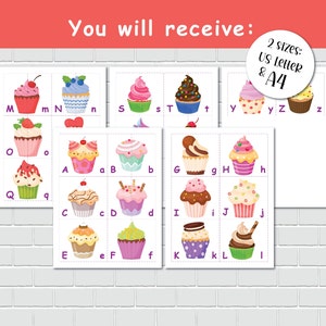 Cupcakes Alphabet Matching Cards, Toddler Matching Game, ABC Learning ...
