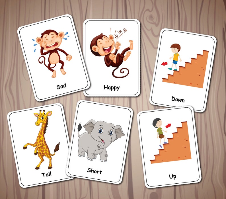 Opposites Matching Flashcards, Printable Activity, Pairing Cards ...