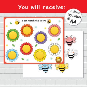 Bee Color Matching Activity, Toddler Printable, Montessori Materials ...