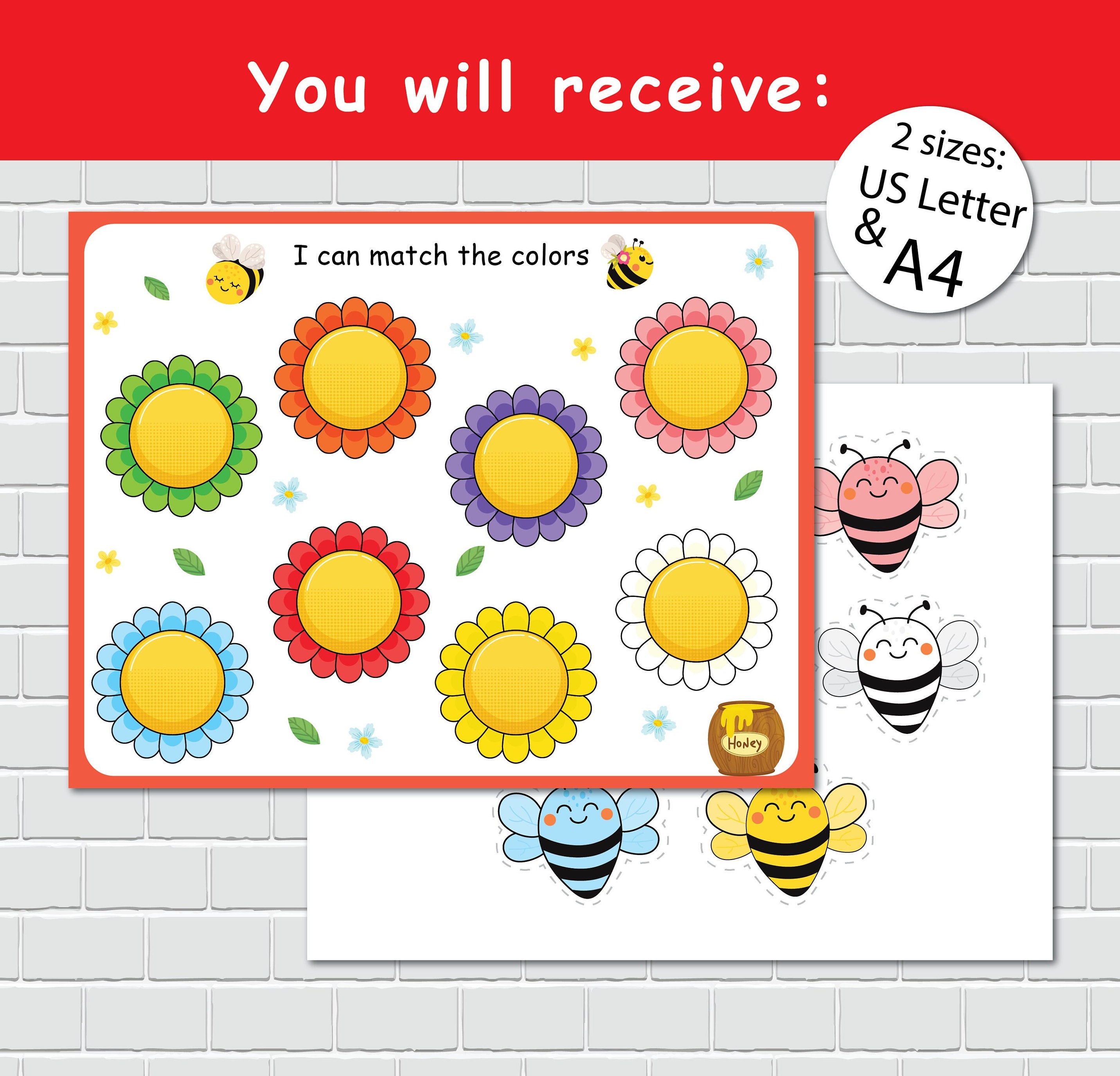 Bee Color Matching Activity, Toddler Printable, Montessori Materials ...