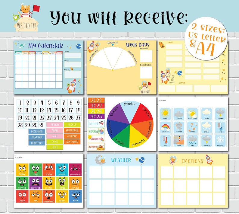 Kids Perpetual Calendar Space Theme Wall Calendar Montessori - Etsy