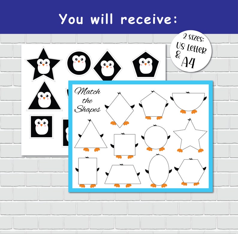 Penguin Shape Matching Activity, 2D Shapes, Winter Busy Book Page, File ...