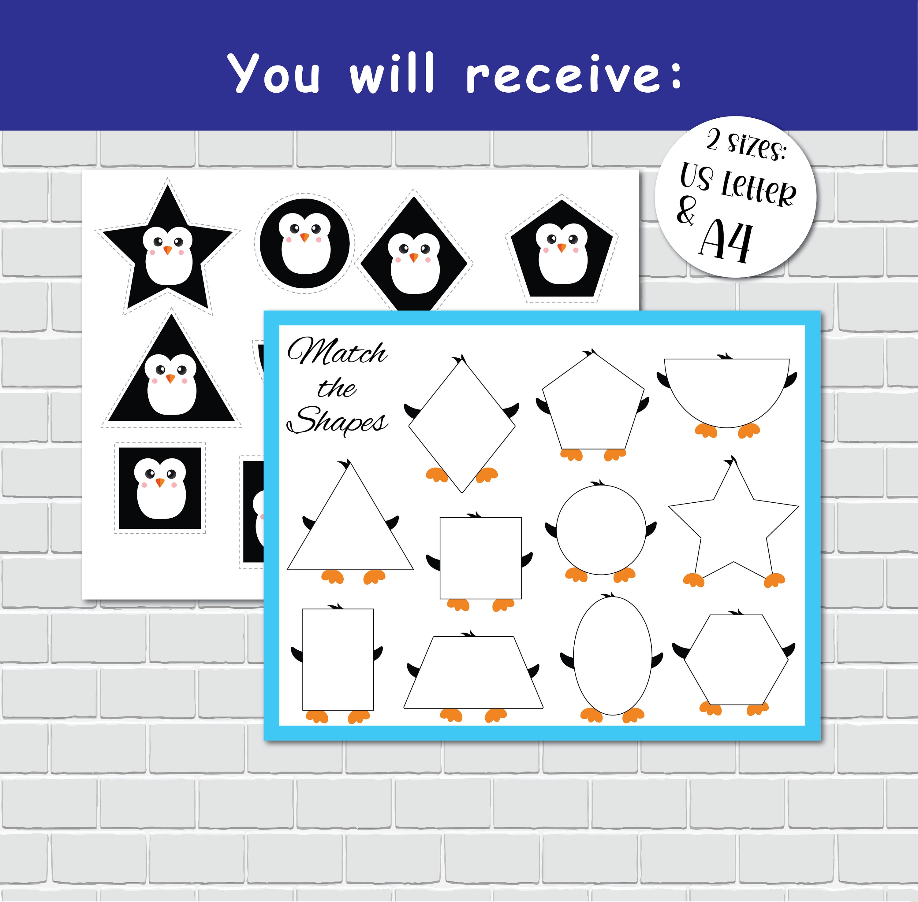 Penguin Shape Matching Activity, 2D Shapes, Winter Busy Book Page, File ...