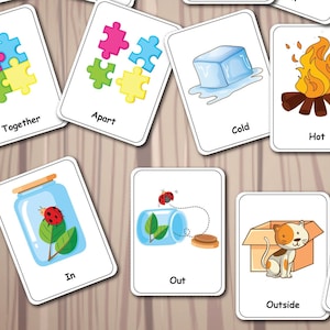 Opposites Matching Flashcards, Printable Activity, Pairing Cards ...