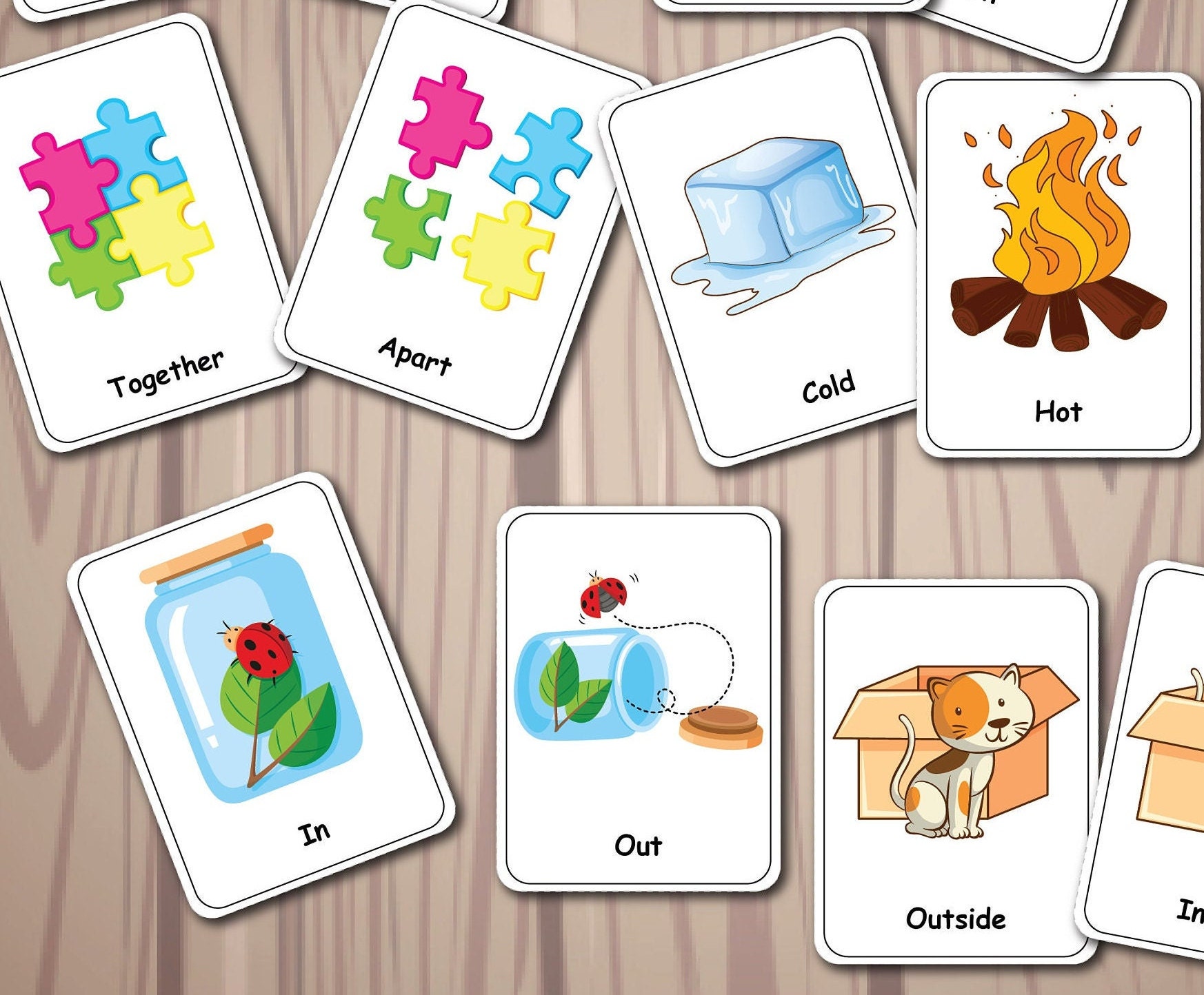 Opposites Matching Flashcards, Printable Activity, Pairing Cards ...