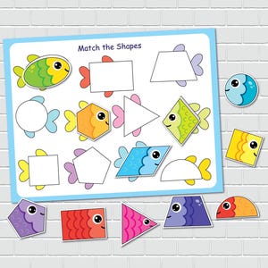 Fish Shape Matching Activity, 2D Shapes, Busy Book Page, File Folder ...