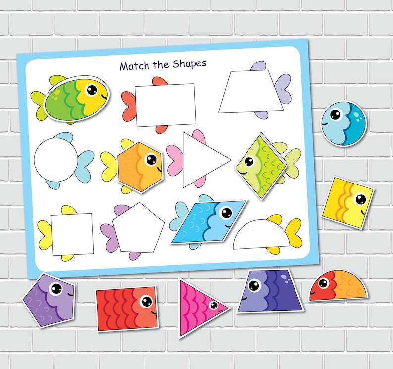 Fish Shape Matching Activity, 2D Shapes, Busy Book Page, File Folder ...