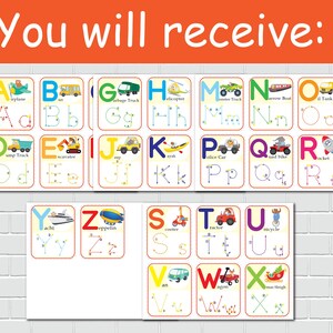Alphabet Tracing Flashcards, Cars and Trucks Printable Tracing ...